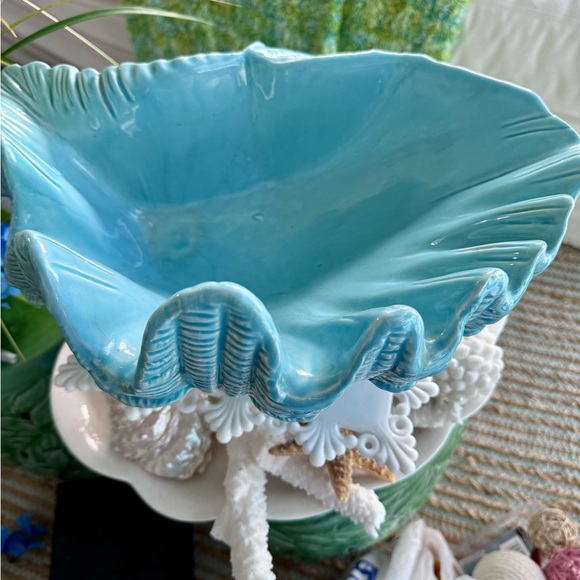 Accents | New Huge Turquoise Blue Ruffled Clam Shell Bowl | Poshmark